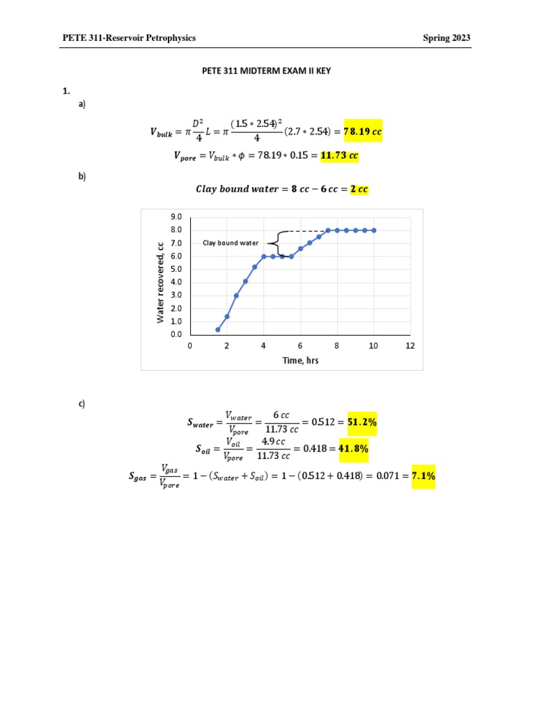 PETE 311 Midterm Exam 2 Key Spring 2023 PDF | PDF