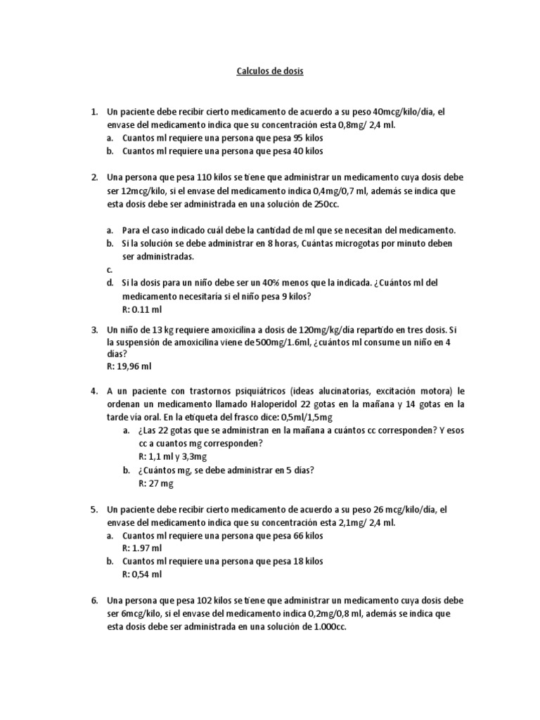 GUIA CALCULO DE DOSIS - 1er Momento Evaluativo | PDF