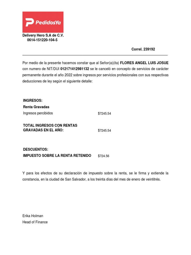 Cartas de Renta 2022-1377 PDF | PDF