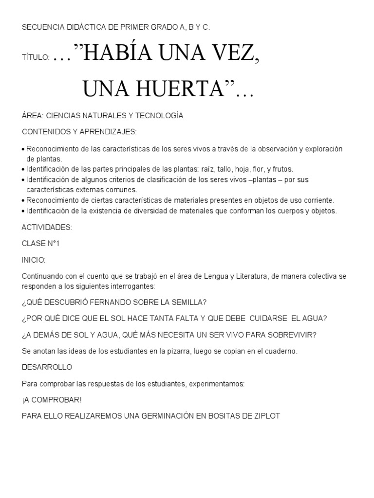 Secuencia Didáctica de Primer Grado A, B y C Ciencias Naturales | PDF