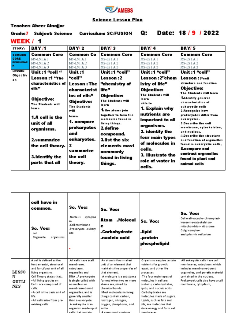 7th Grade Science Cell Lesson Plan | PDF | Technology & Engineering