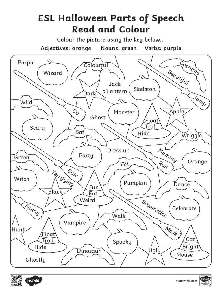 ESL Halloween Parts of Speech Worksheet PDF | Download Free PDF ...