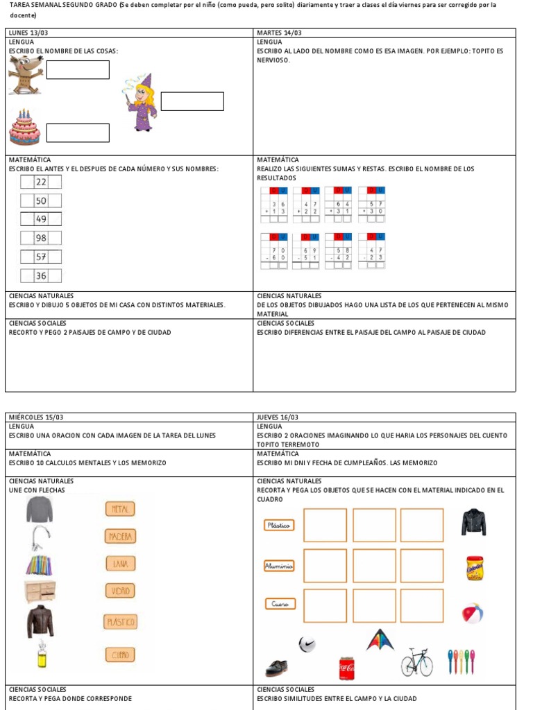 Tarea Semanal Segundo Grado | PDF