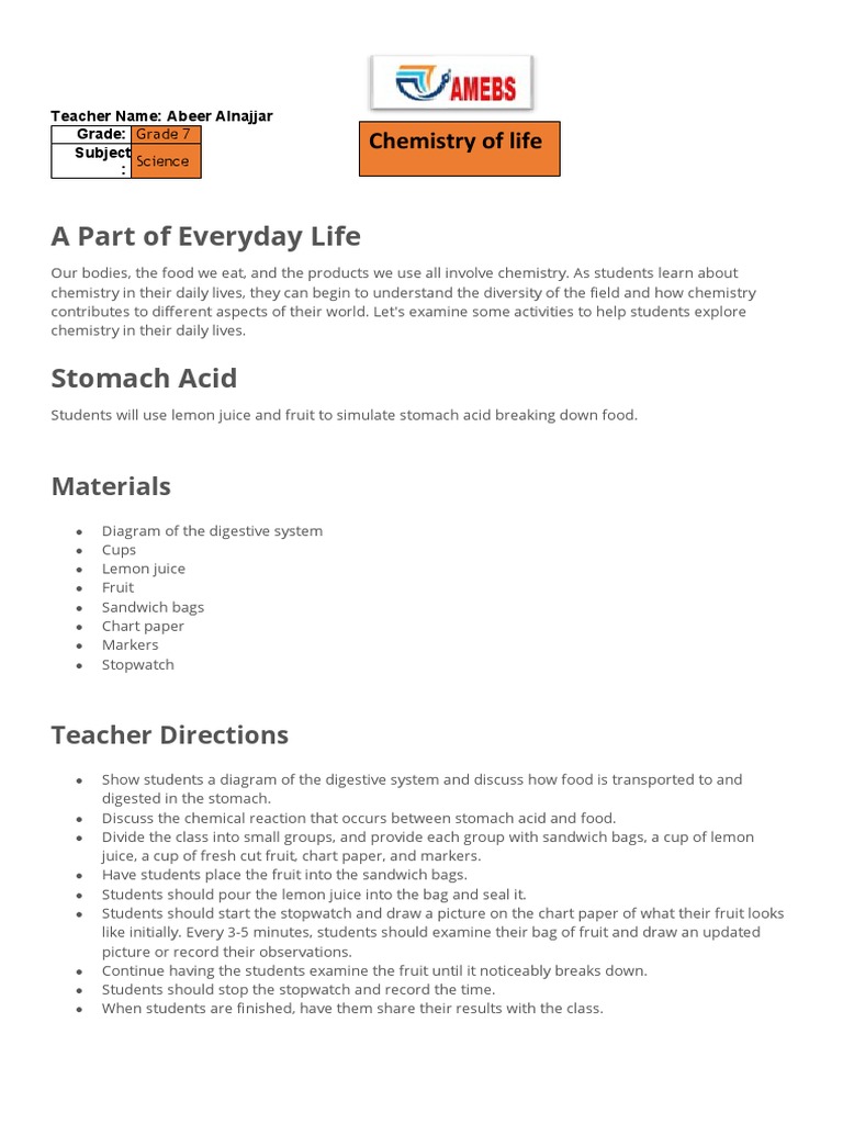Chemistry of Life G7-Lesson Plan 2 | PDF | Chemistry | Cream