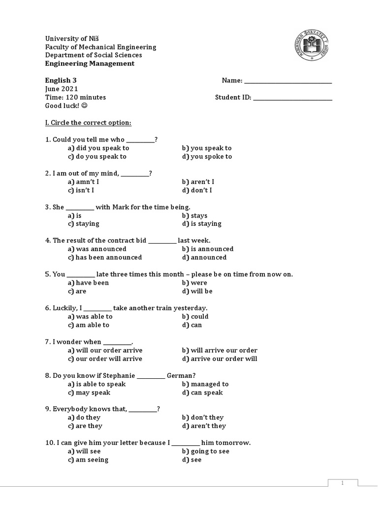 English 3 Exam June 2021 | PDF