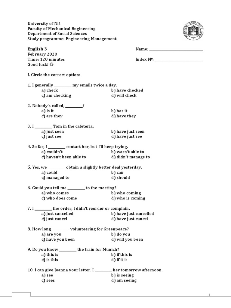 English 3 Exam for Engineering Management | PDF
