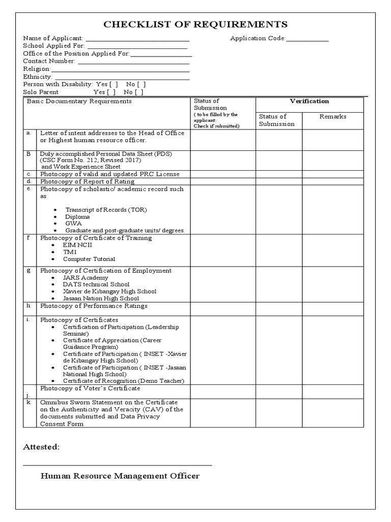 Checklist of Requirements | PDF