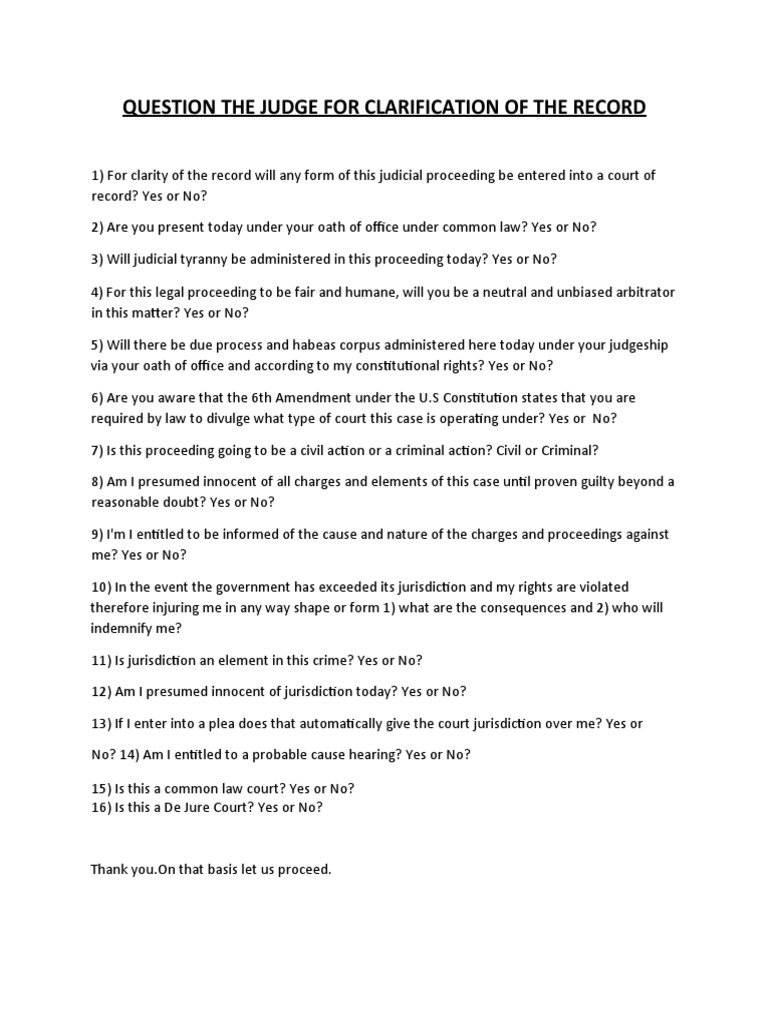 Question The Judge For Clarification of The Record | PDF