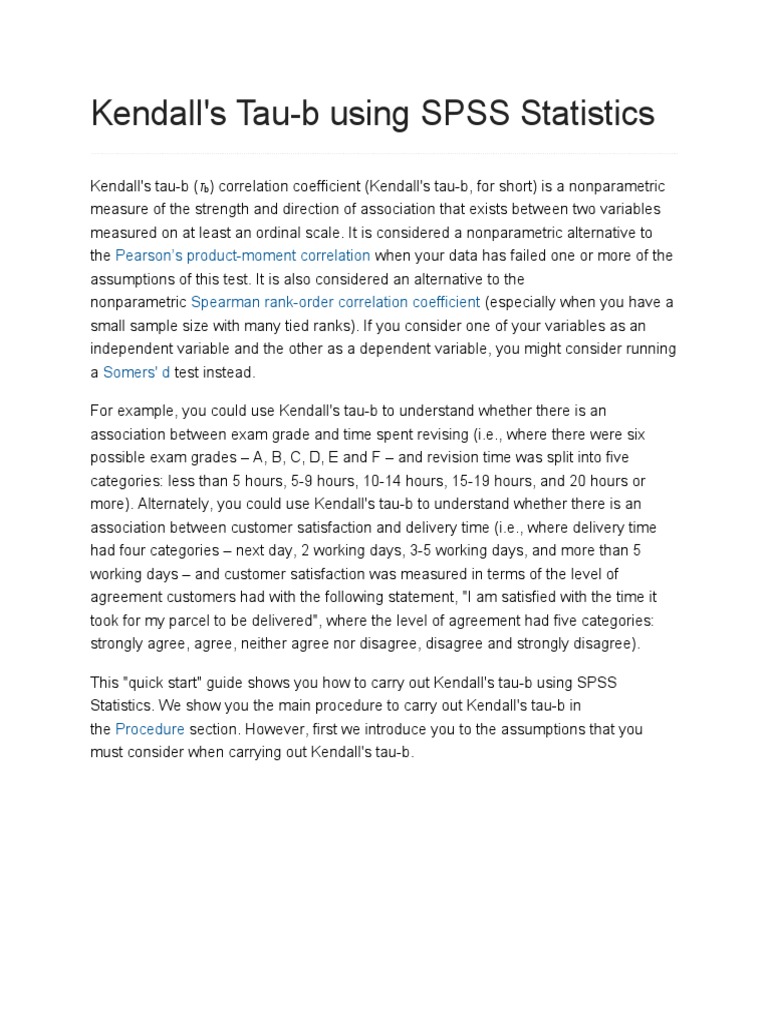 SPSS Guide: Kendall's Tau-b Analysis | PDF