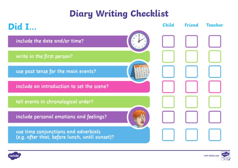 Diary Writing Checklist PDF | PDF | Foreign Language Studies