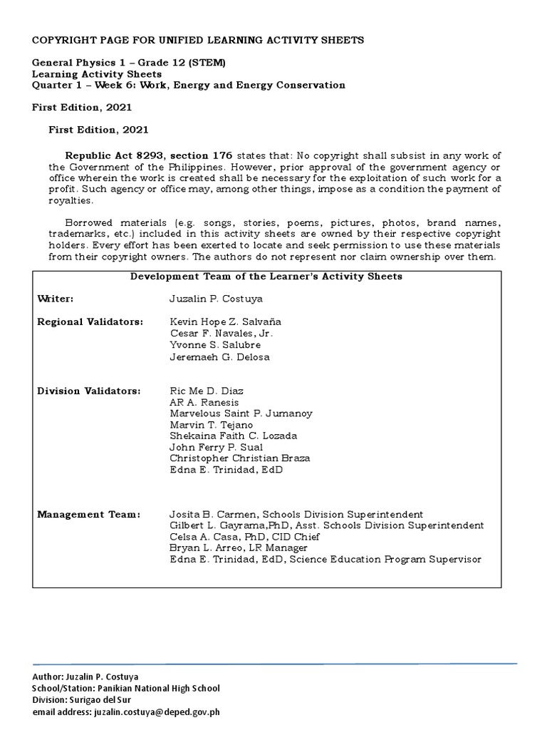 GP1 Q1 Week-6 PDF | PDF | Potential Energy | Force