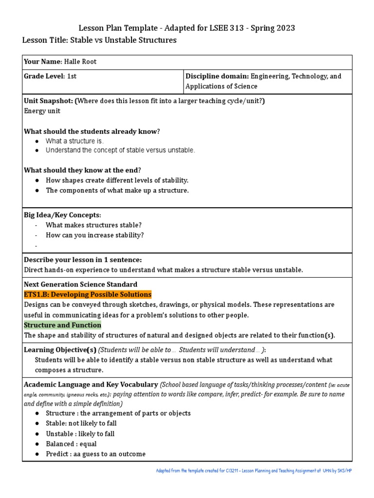 lesson plan template - adapted for lsee313 | PDF | Concept | Lesson Plan