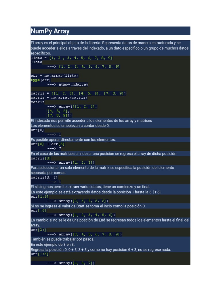Apuntes de Numpy y Pandas | PDF | Métodos y materiales de enseñanza