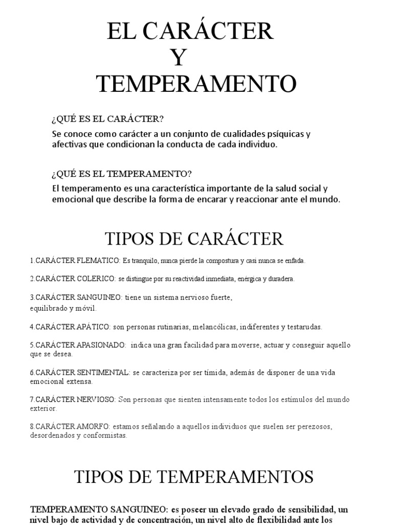 El Carácter y Temperamento | PDF
