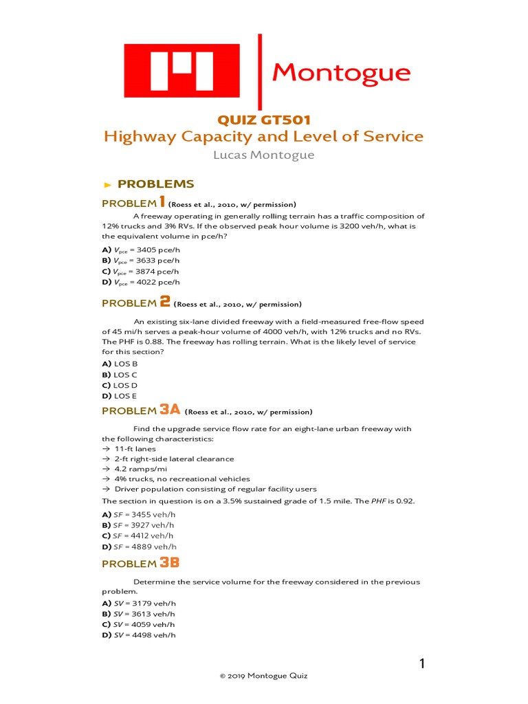 Highway Capacity Solved Problems PDF | PDF