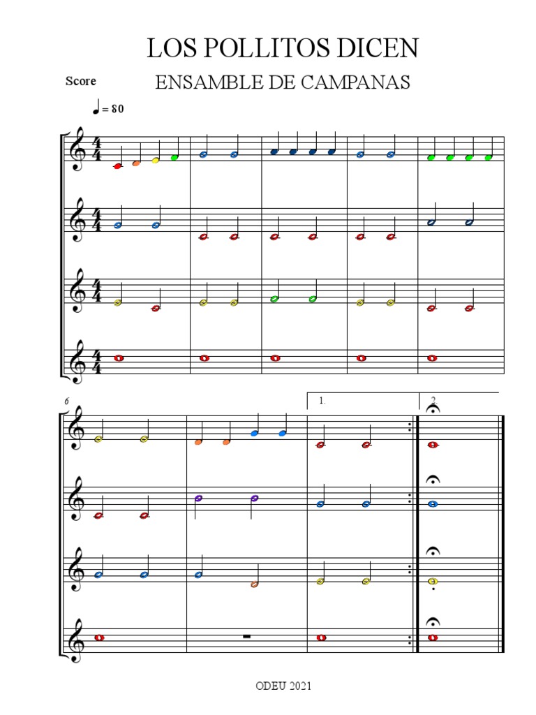 LOS POLLITOS DICEN - ENSAMBLE DE CAMPANAS - SCORE | PDF