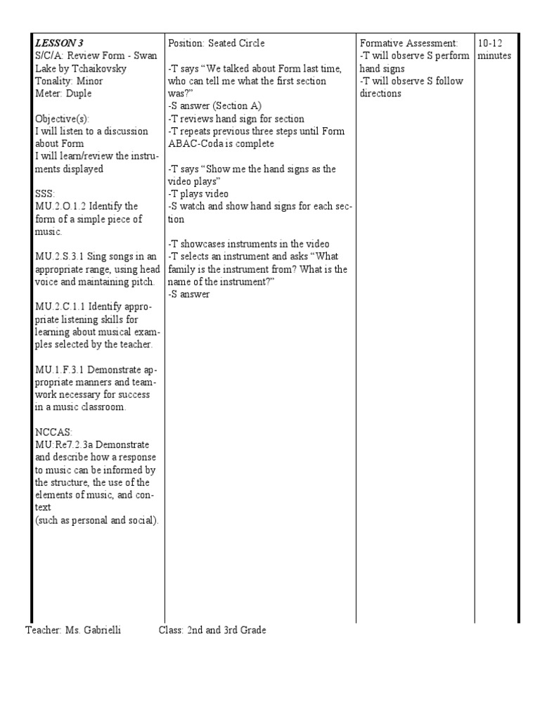 Form - Swan Lake by Tchaikovsky (Lesson 3) | PDF | Language Arts ...