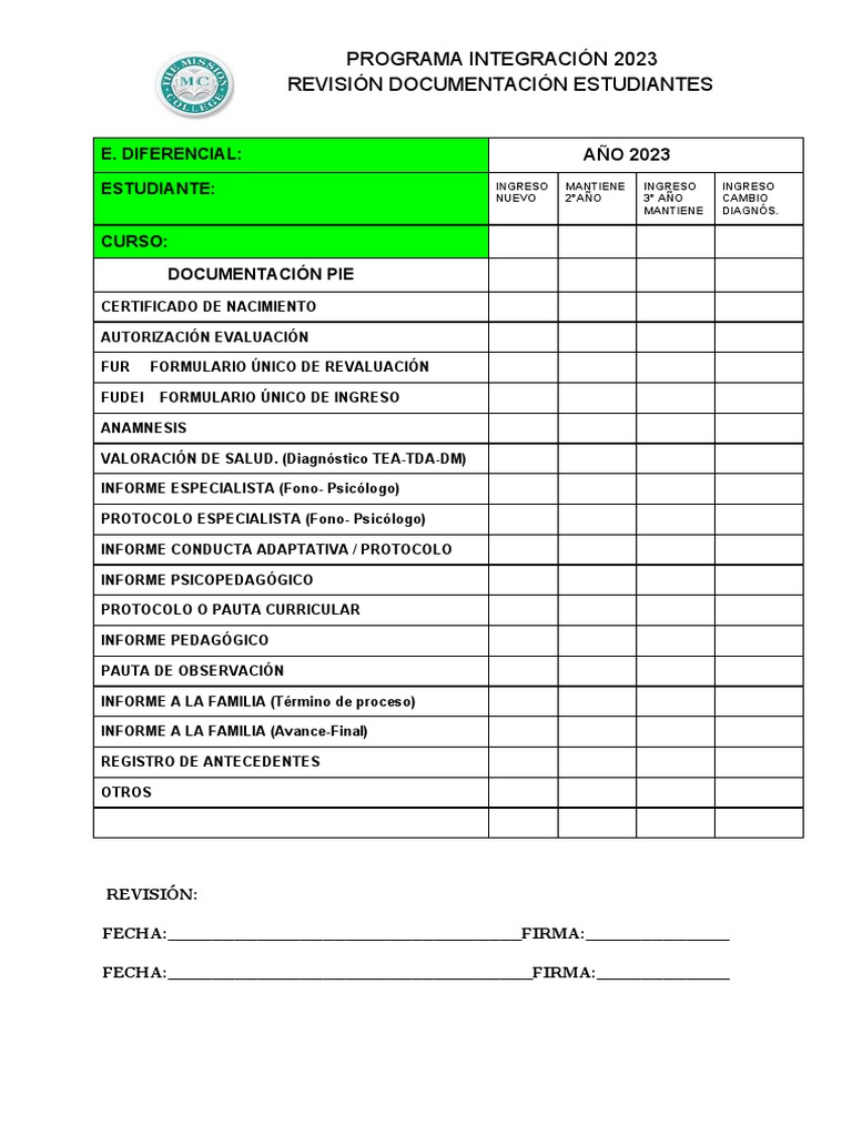 CHECK LIST DOCUMENTOS PIE 2023docx | PDF