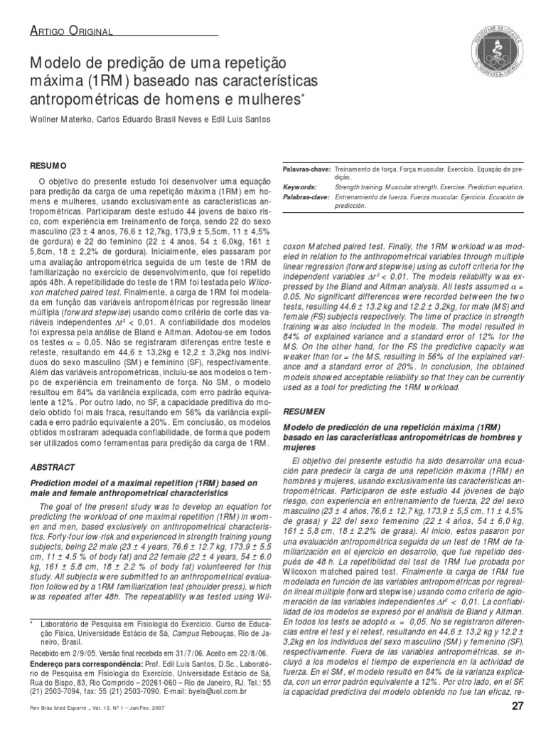 1RM Pred Model Mulheres PDF | PDF