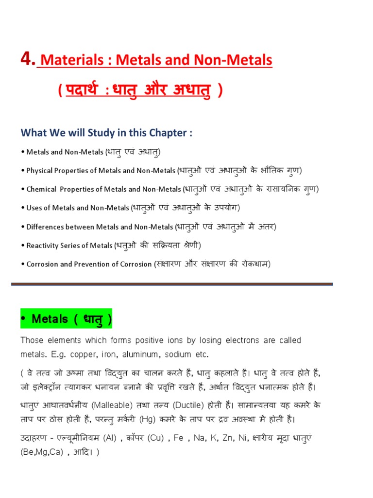 Ch4 Metals and Non-Metals (Part1) | PDF Ch4 Metals and Non-Metals (Part1) | PDF