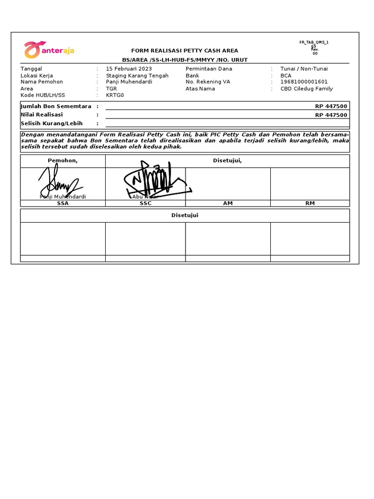 SS KRTG0 Realisasi Bon Sementara Ipl Februari 2023 1-1 PDF | PDF
