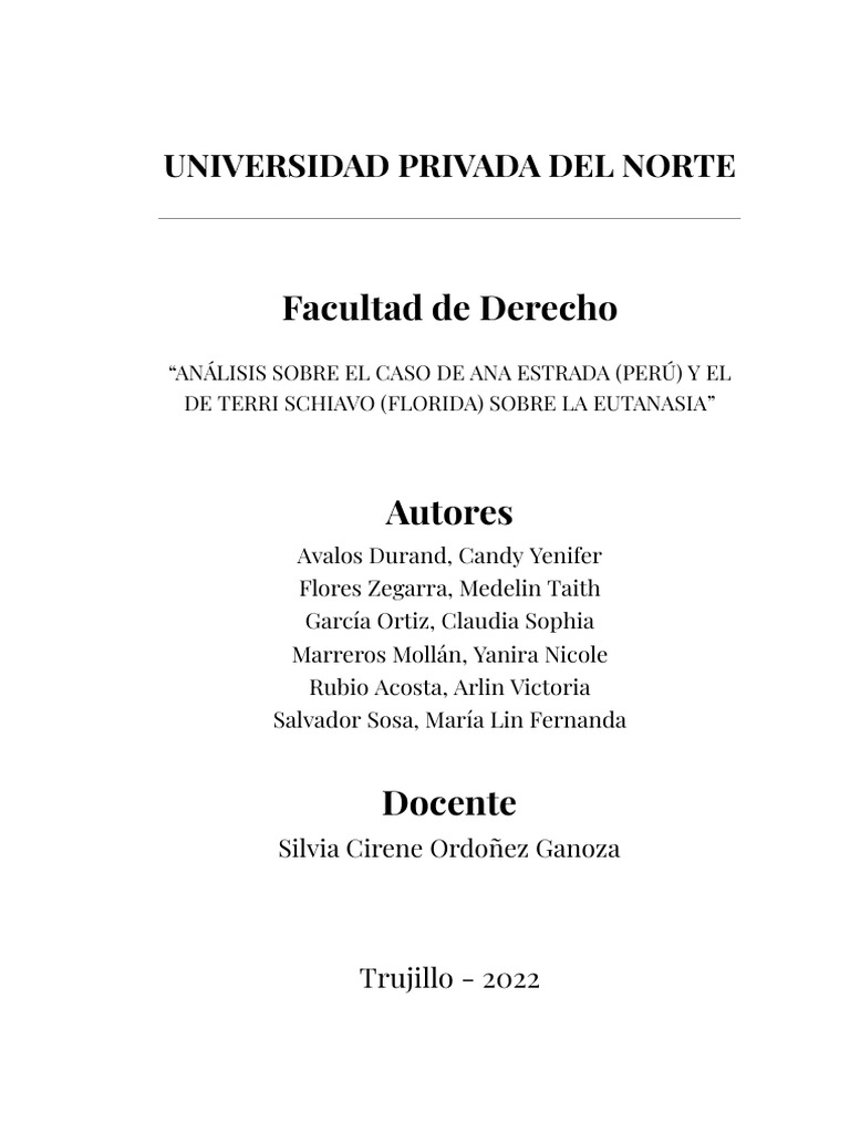 T3 - Análisis Sobre El Caso de Ana Estrada (Perú) y Terri Schiavo ...