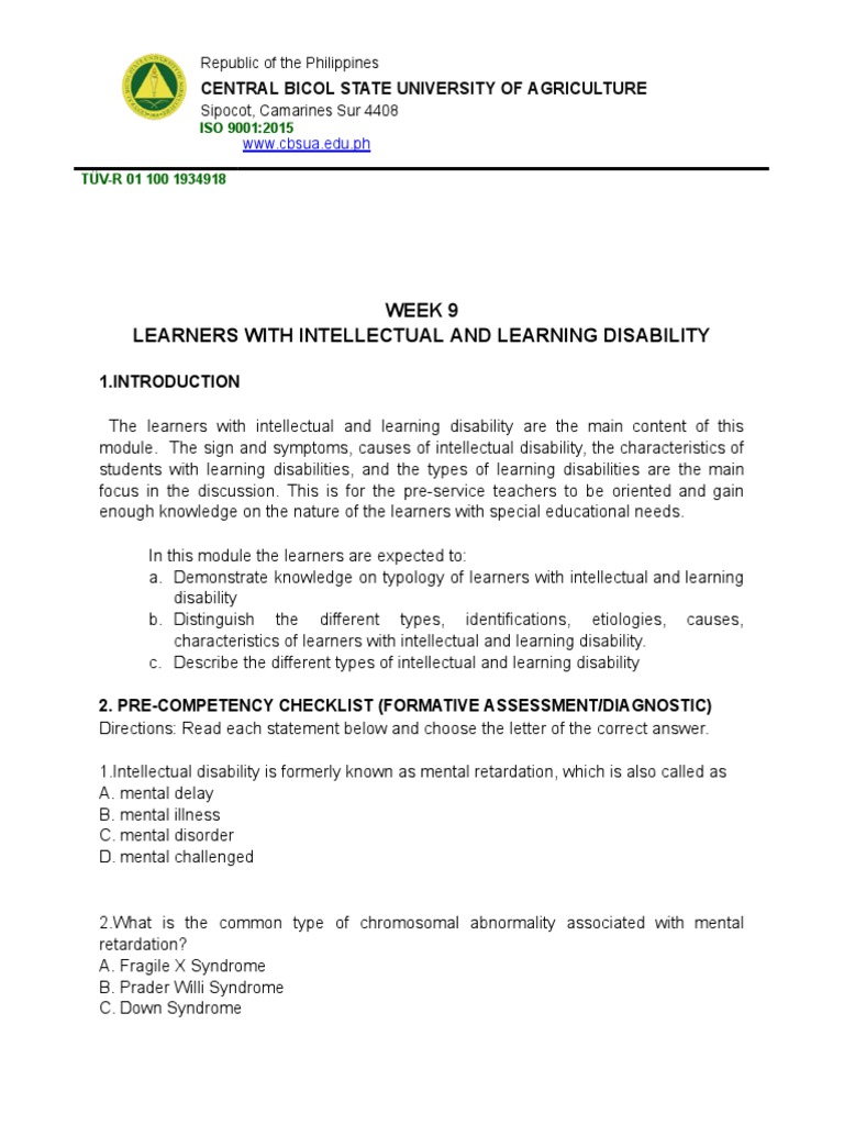 WEEK 9 Module PDF | PDF | Intellectual Disability | Mental Disorder