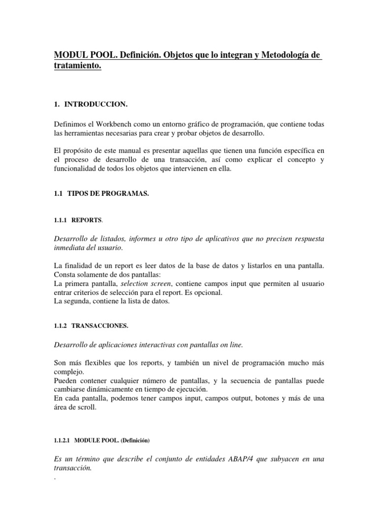 ABAP +MODULE+POOL+Guía+Básica | PDF | Comillas | Ventana (informática)