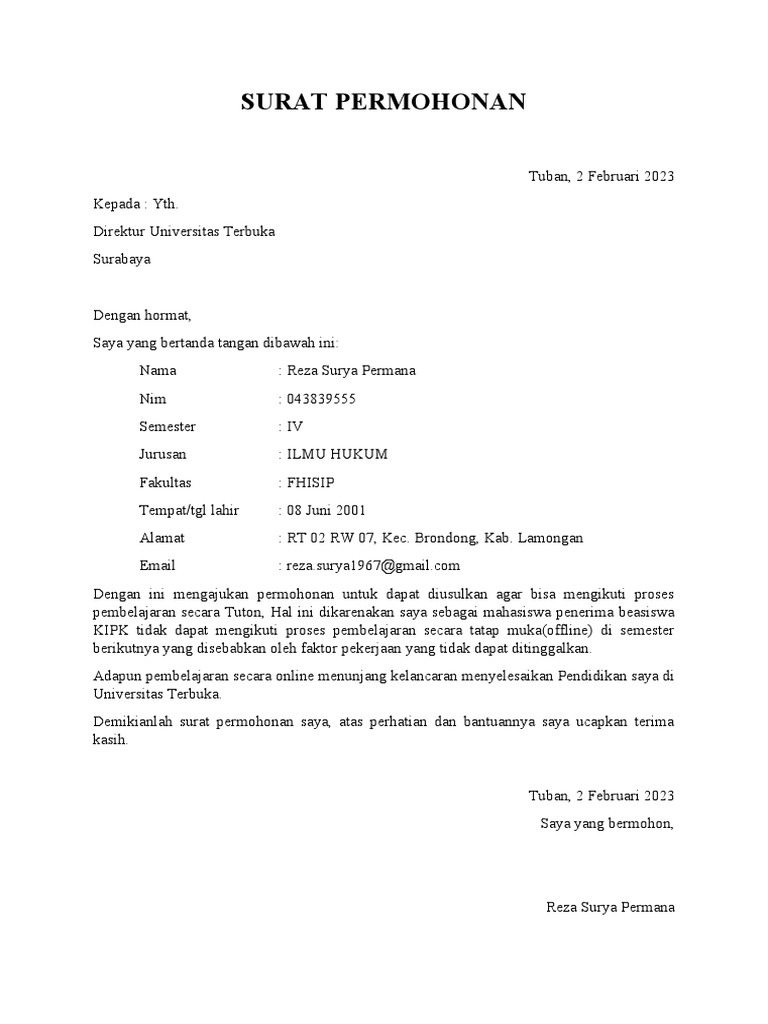 Surat Permohonan Ut | PDF