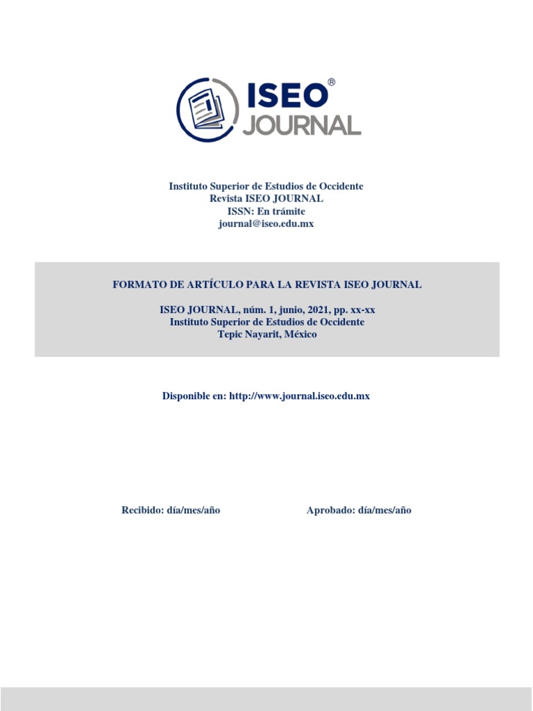 FORMATO DE ARTÍCULO PARA LA REVISTA ISEO JOURNAL.pdf | PDF | Teoría | Autor