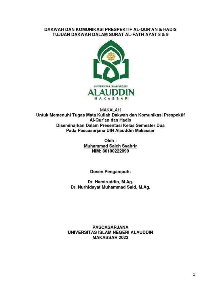 Makalah Dakwah Menurut Surah Al Fath Ayat 8 Dan 9 PDF | PDF