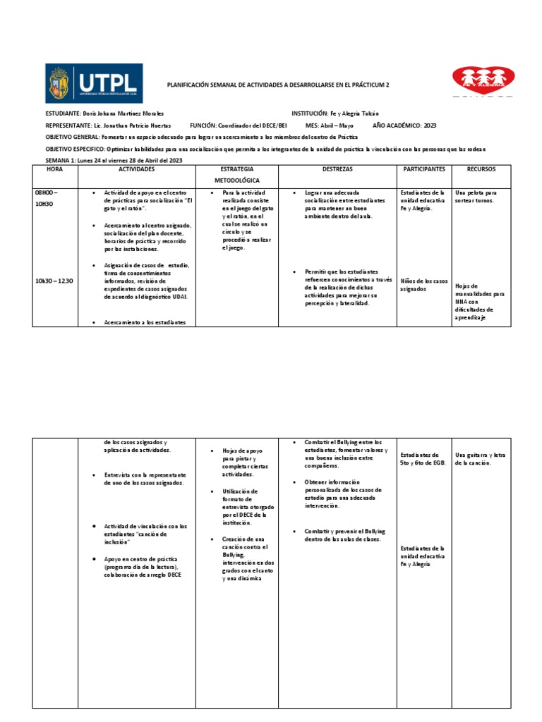 Planificación Semanal | PDF