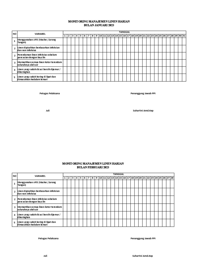 Bukti Monitoring Linen | PDF