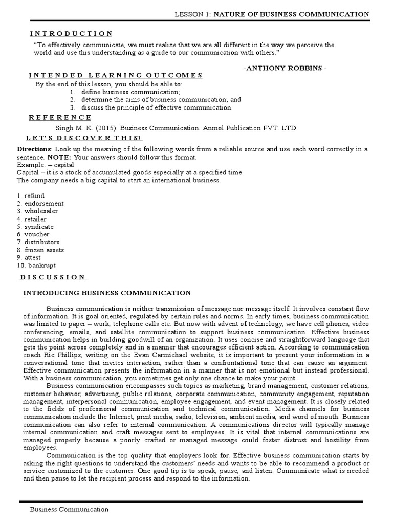 Business Communication Lesson 1 | PDF