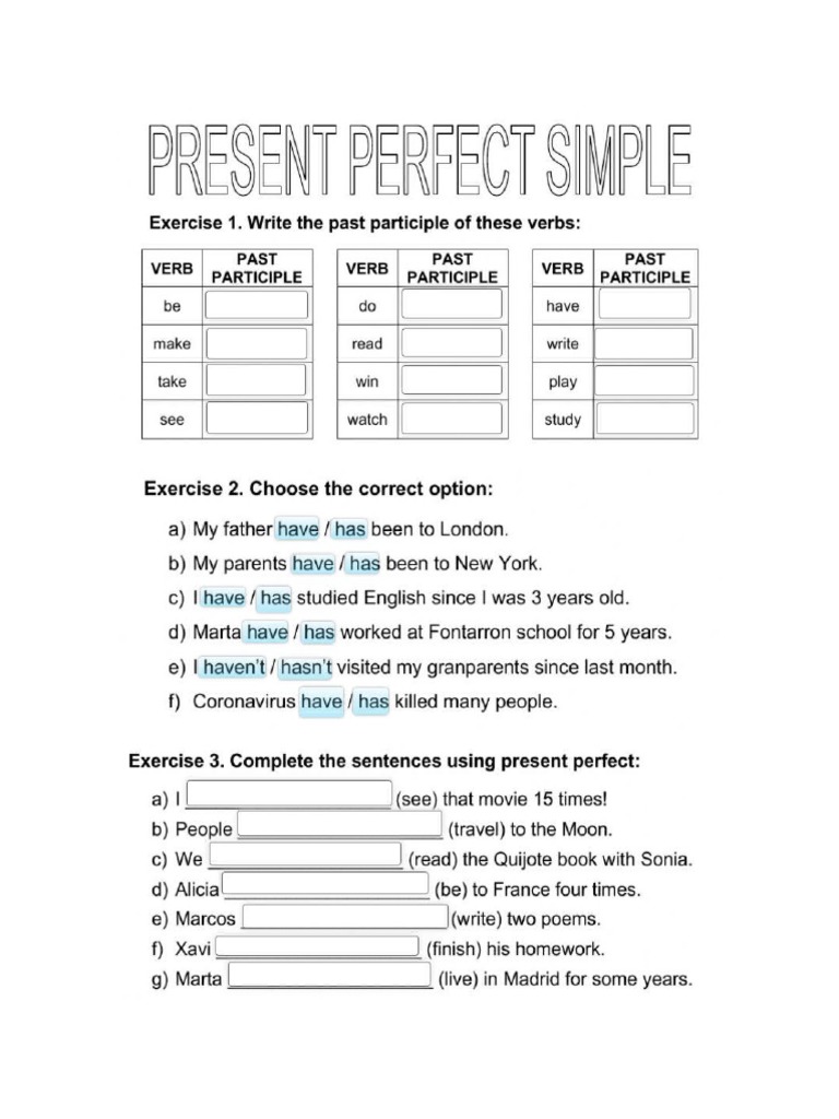 Ejercicios Present Perfect | PDF