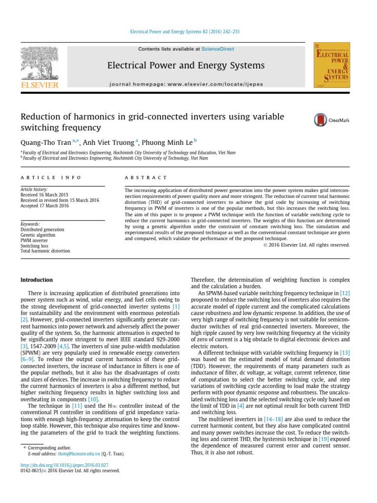Reduction of Harmonics in Grid-Connected Inverters Using Variable Switching Frequency | PDF