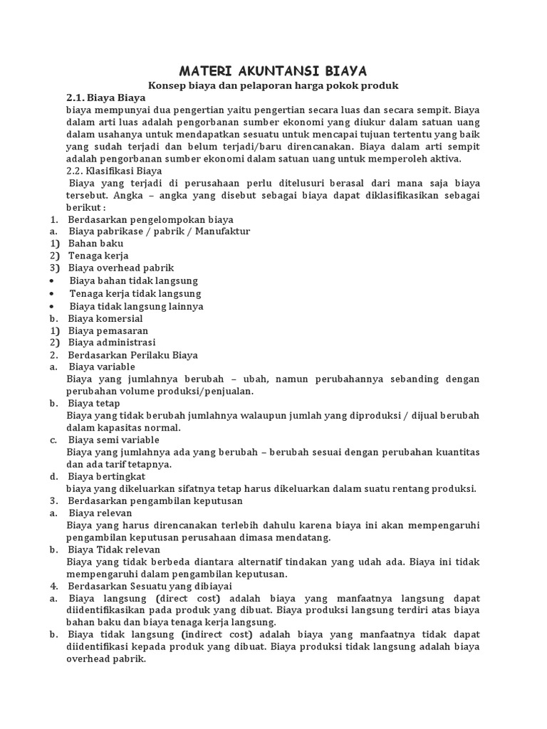 Materi Akuntansi Biaya | PDF | Pengelolaan Keuangan & Uang