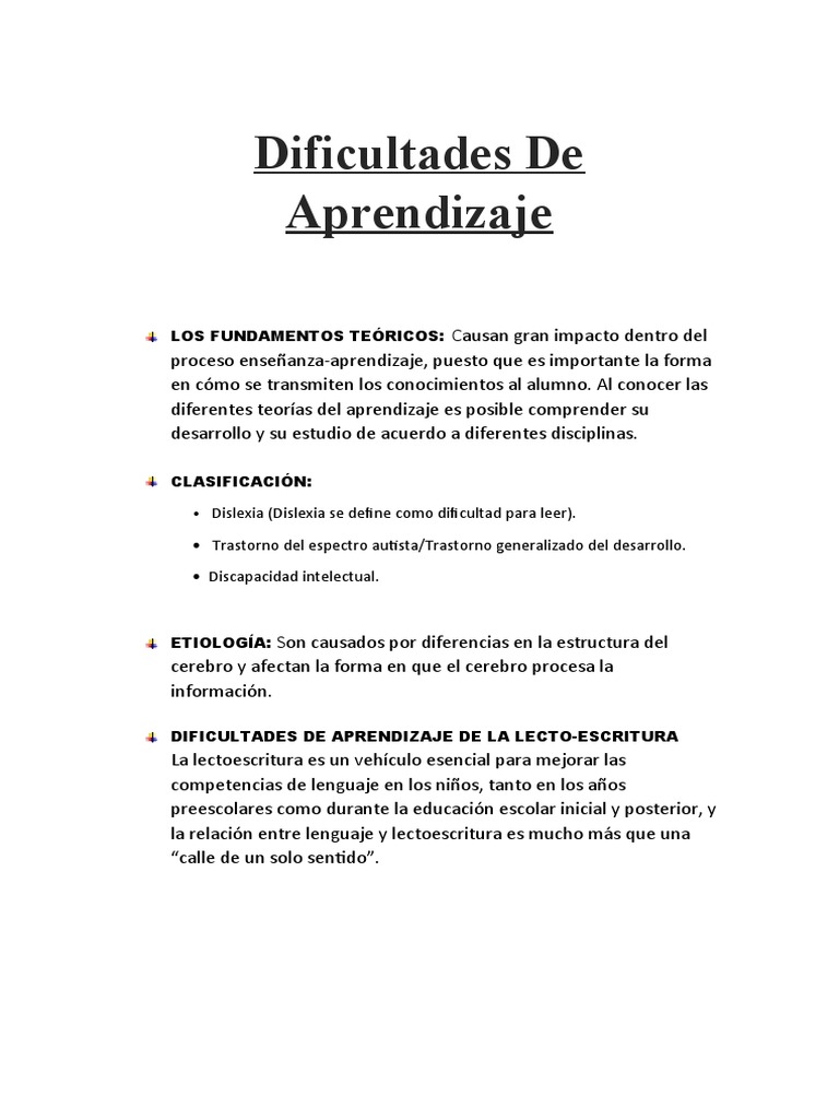 Dificultades de Aprendizaje | PDF | Aprendizaje | Educación especial