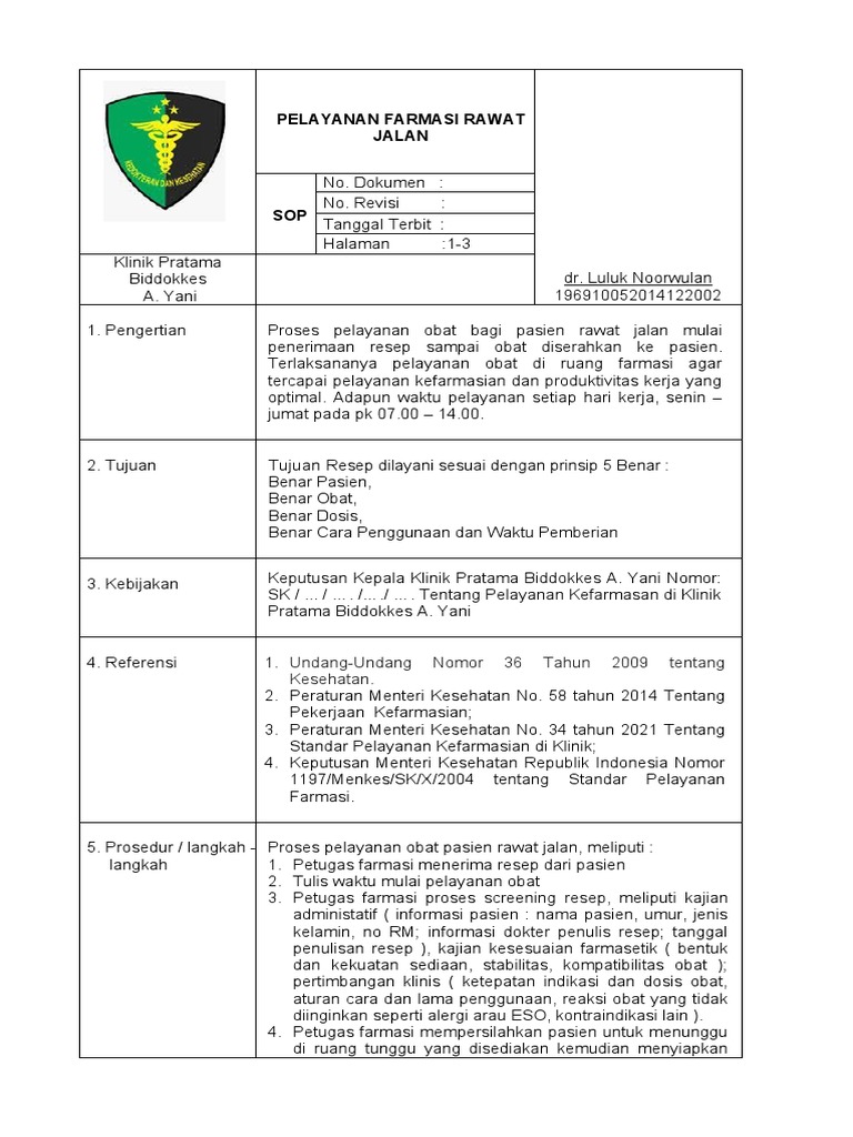 Ep 1 Sop Pelayanan Farmasi Rawat Jalan Pdf