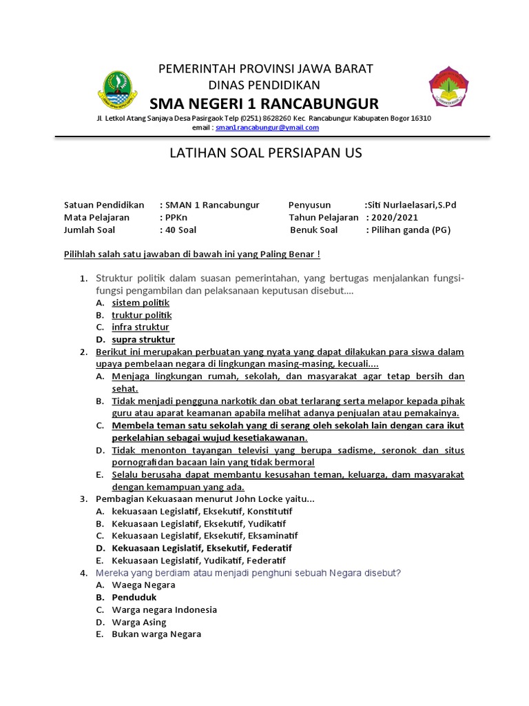 Latihan Soal Persiapan Us | PDF