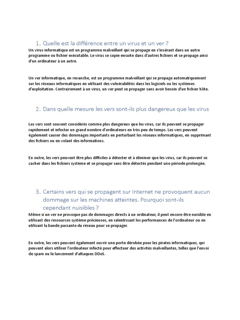 Différences entre virus et vers informatiques | PDF