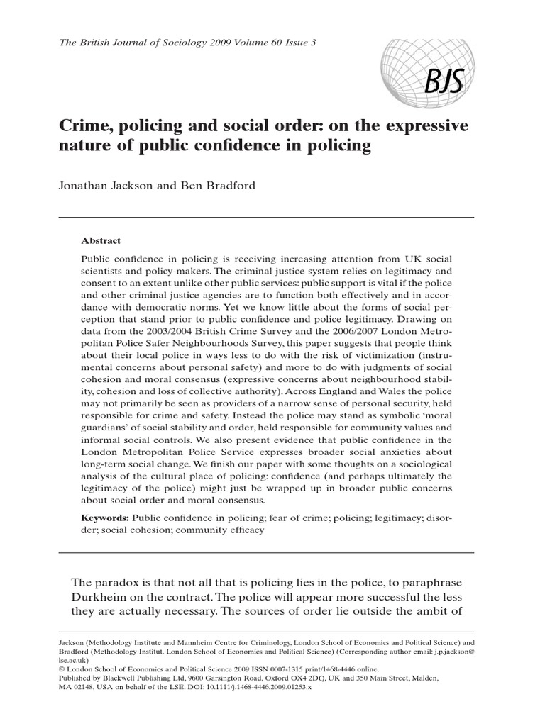 British Journal of Sociology - 2009 - Jackson - Crime Policing and ...