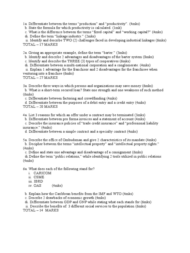 Csec Pob Mock Questions | PDF