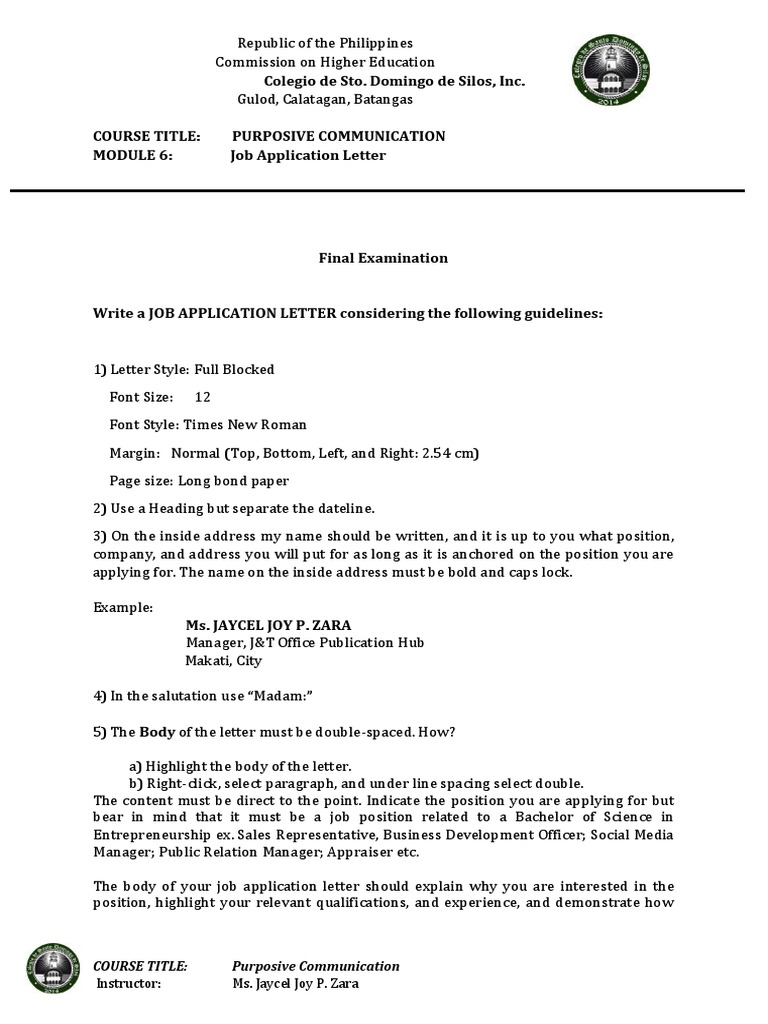 MODULE 6 Job Application Letter Final Examination | PDF