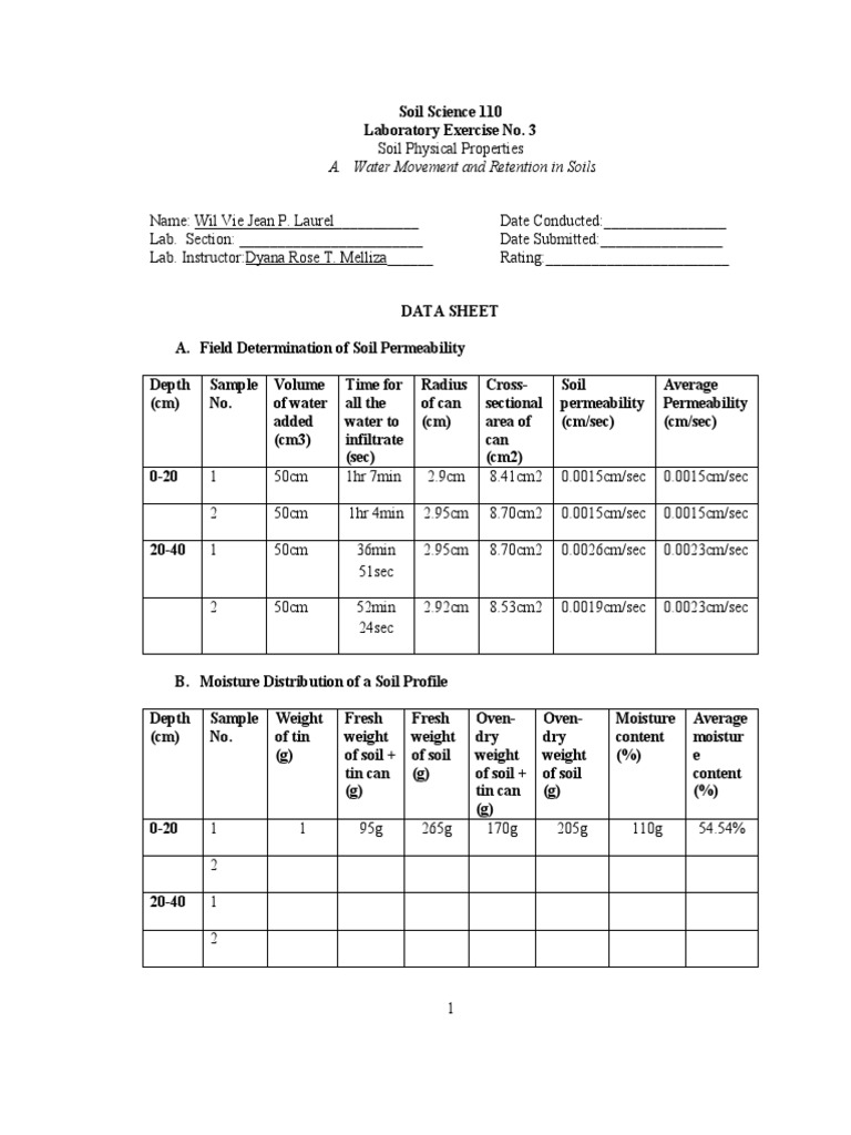Soil 110 - Laboratory Exercise 3c | PDF | Science & Mathematics