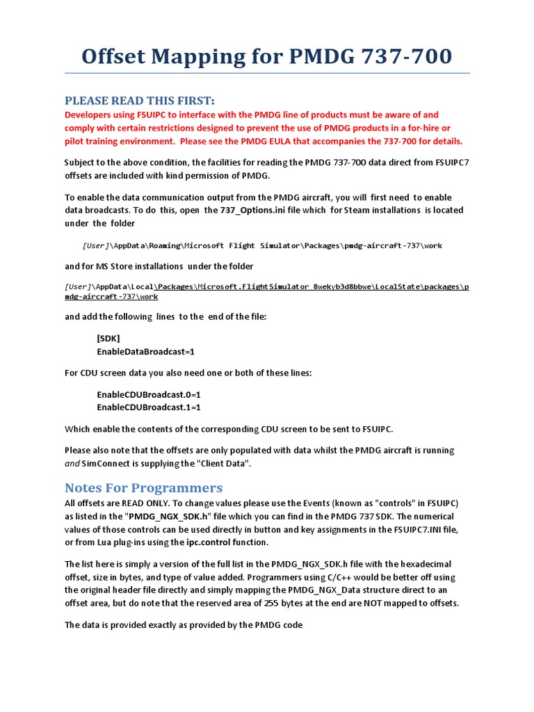 PMDG 737-700 FSUIPC Offset Guide | PDF