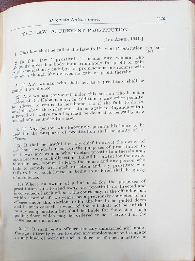 Law To Prevent Prostitution in Buganda PDF | PDF