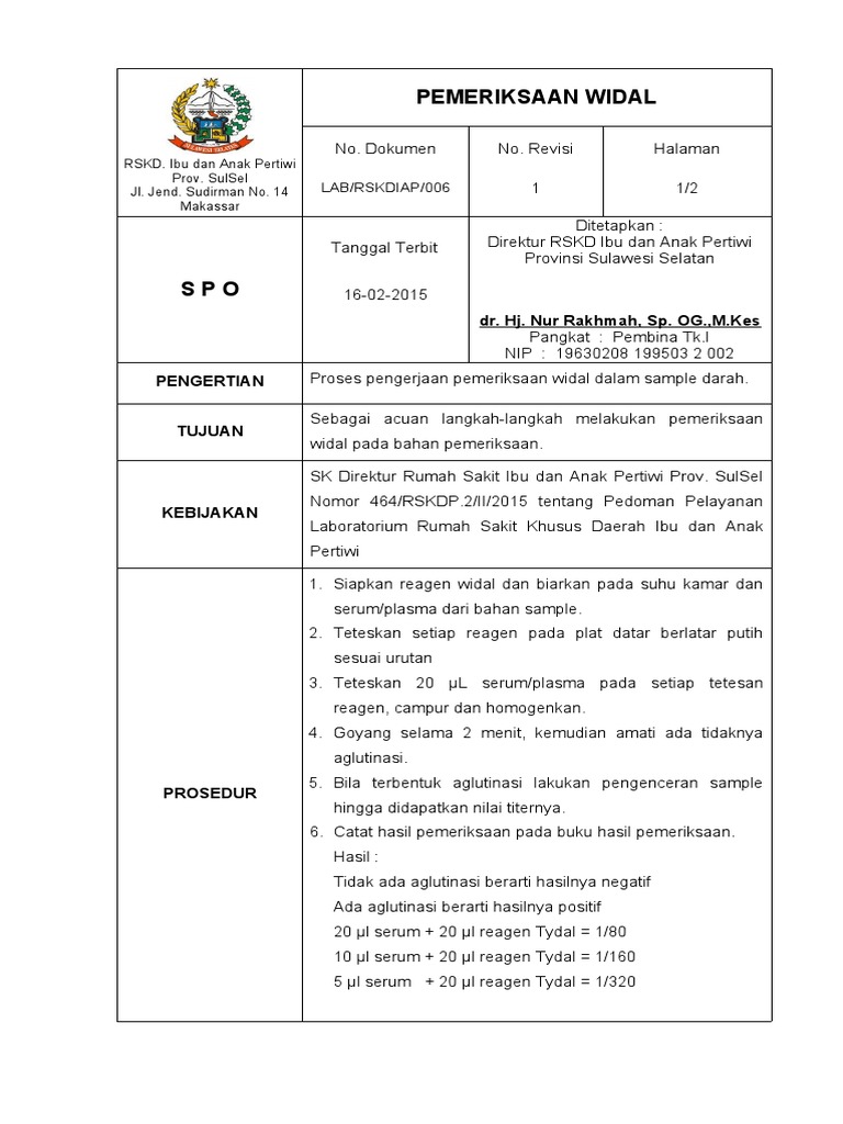 Langkah-langkah Pemeriksaan Widal untuk Mengidentifikasi Tifus dan Salmonella | PDF