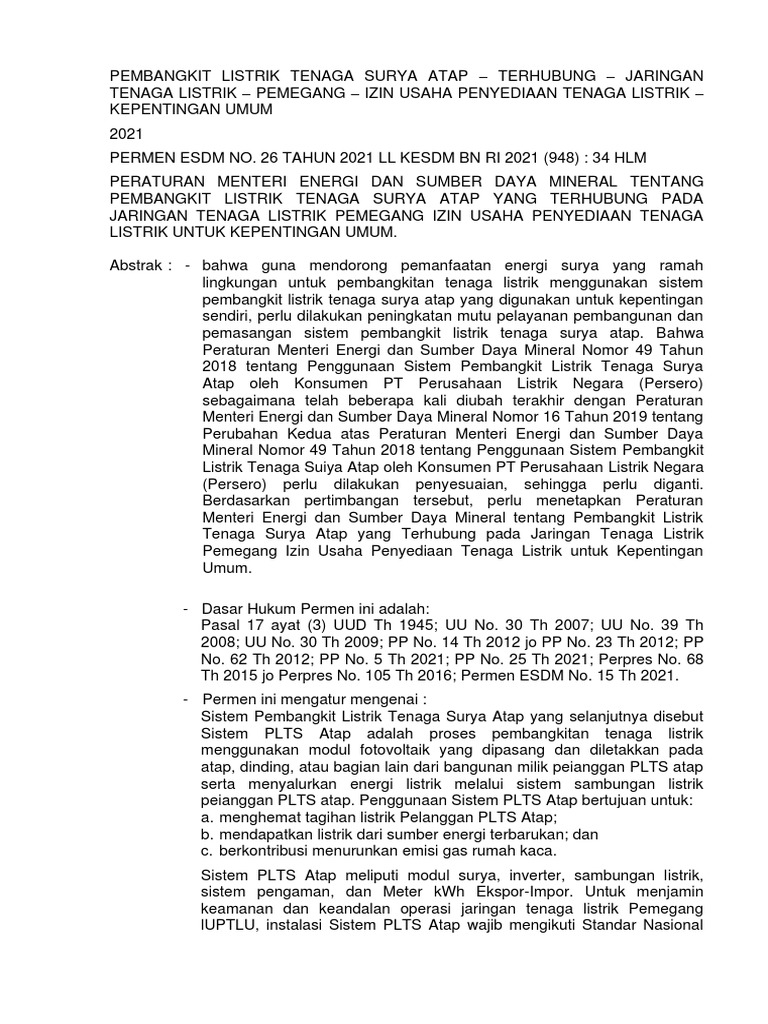 Abstrak Permen Esdm No. 26 THN 2021 PDF | PDF