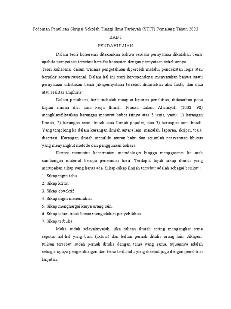Pedoman Skripsi STIT Pemalang 2023 | PDF